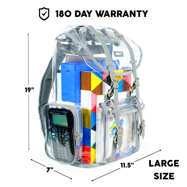 Heavy Duty Clear Backpack Rucksack Bag - Silver Gray (Large)