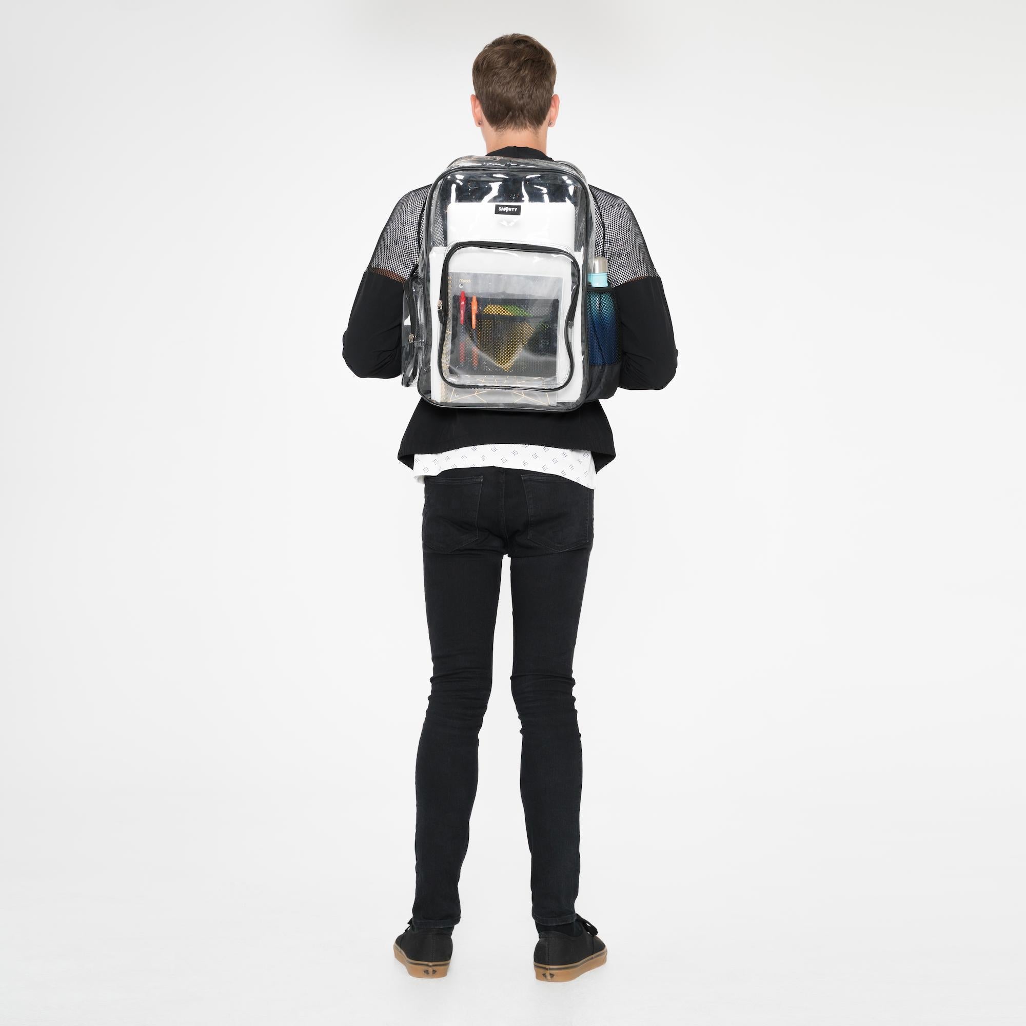 Heavy Duty Clear Backpack V6 - Bold Black (Large) | SMARTY Clear Co.