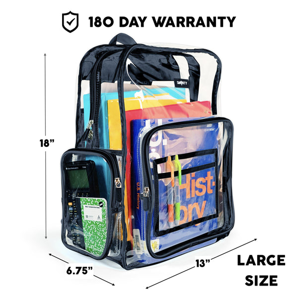 Heavy Duty Clear Backpack - Bold Black (Large) | SMARTY Clear Co.
