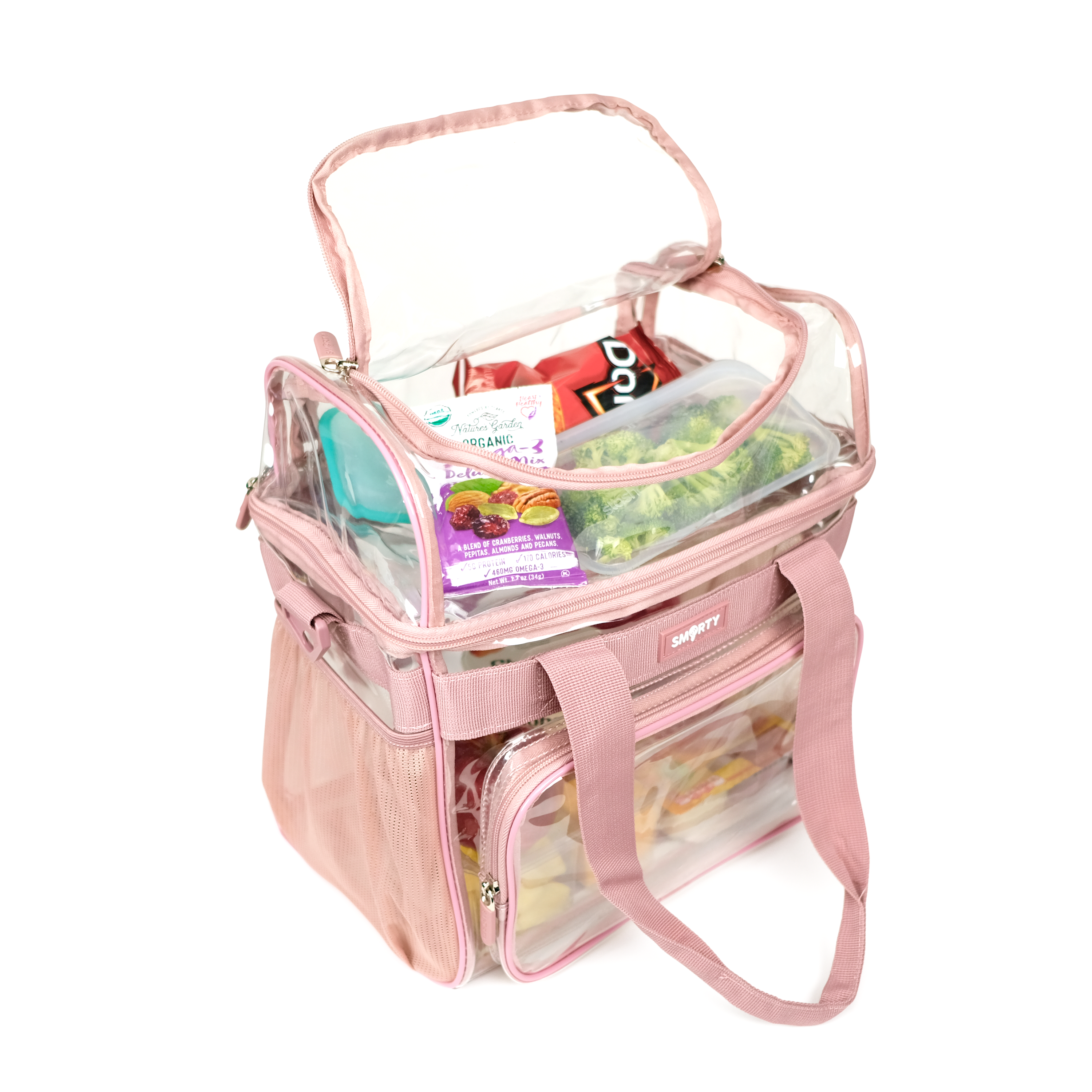 XL Heavy Duty Clear Lunch Tote Bag (Extra Large) - Ash Pink